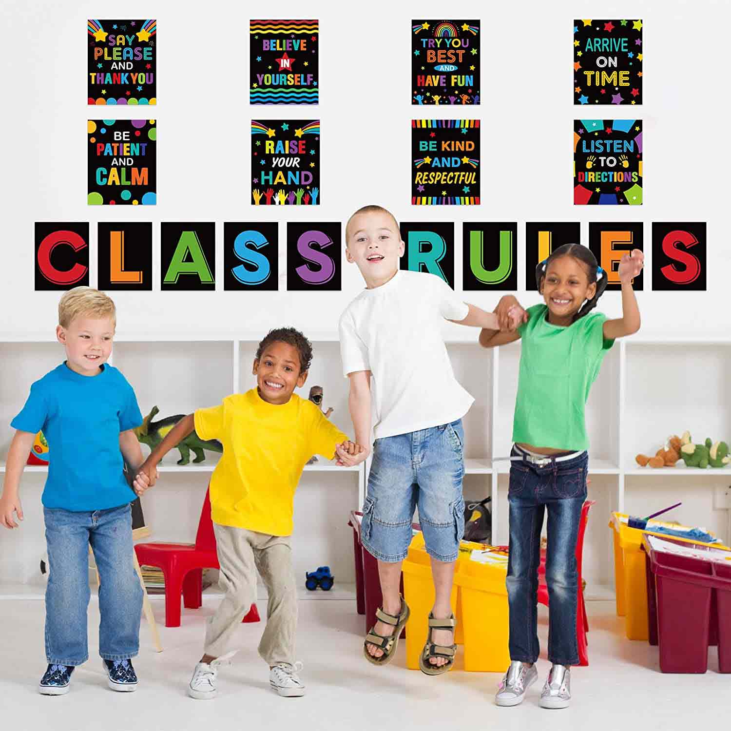 18 Pieces Classroom Rules Poster Classroom Rules Bulletin Board Posters ...