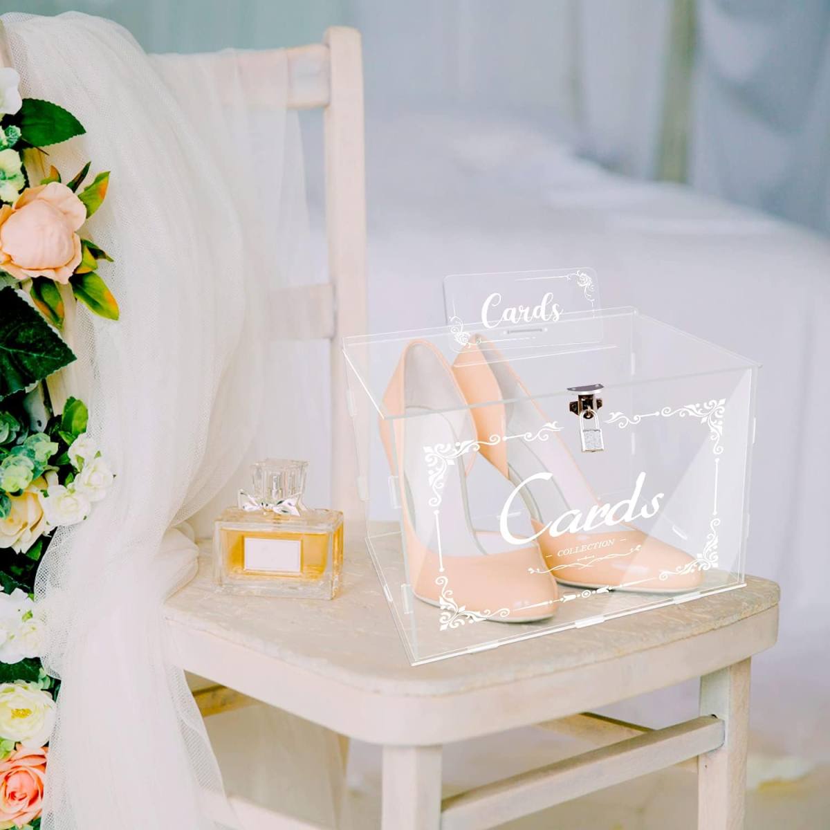 Wedding Card Box Acrylic Clear Card Boxes with Lock Rustic Money Box ...