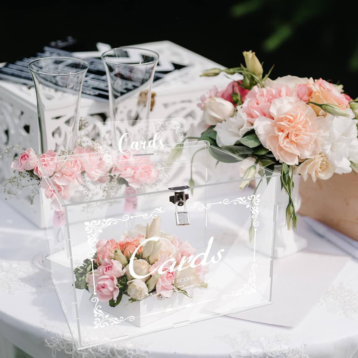 Wedding Card Box Acrylic Clear Card Boxes with Lock Rustic Money Box ...
