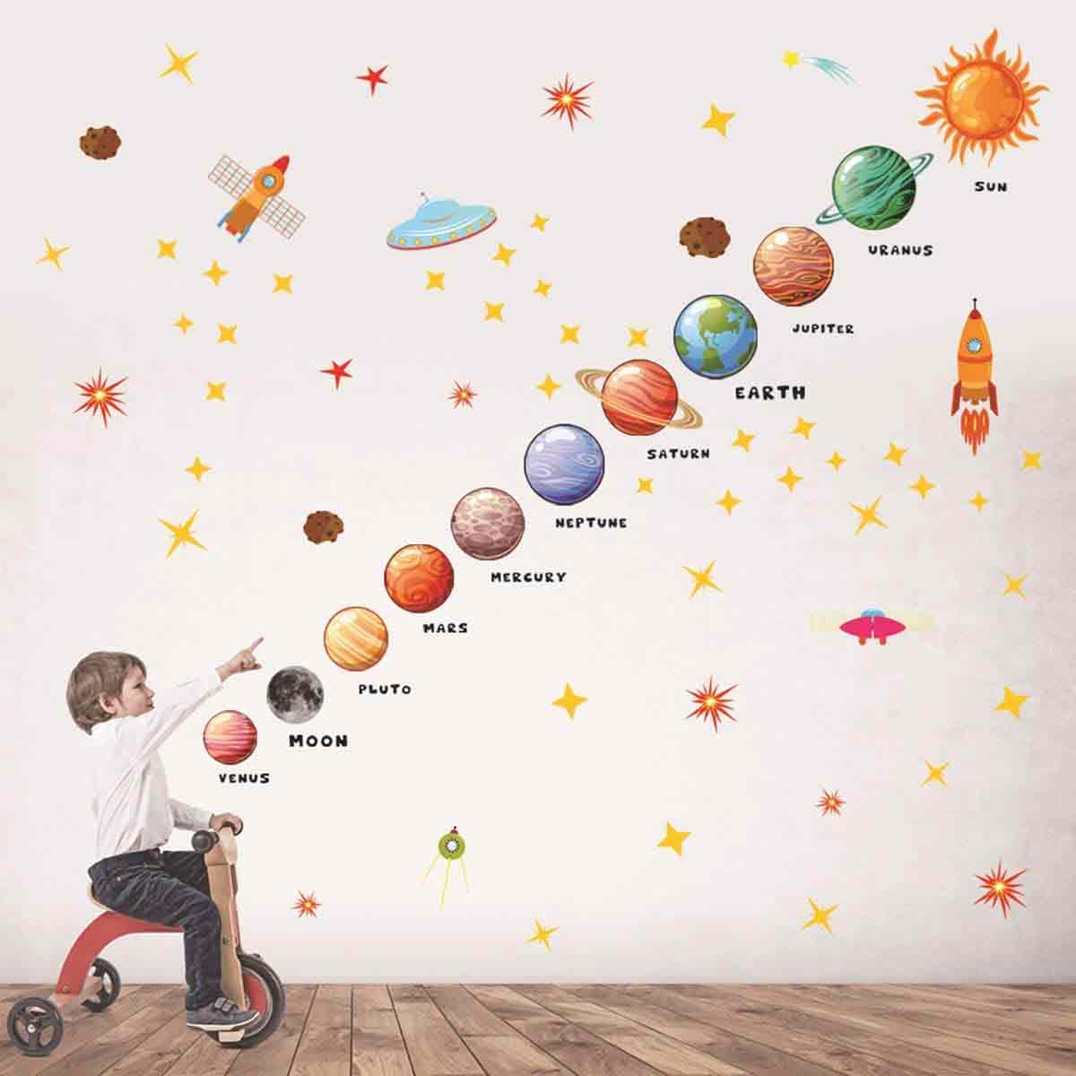 Planet Wall Decals, Peel and Stick Removable Solar System DIY Wall ...