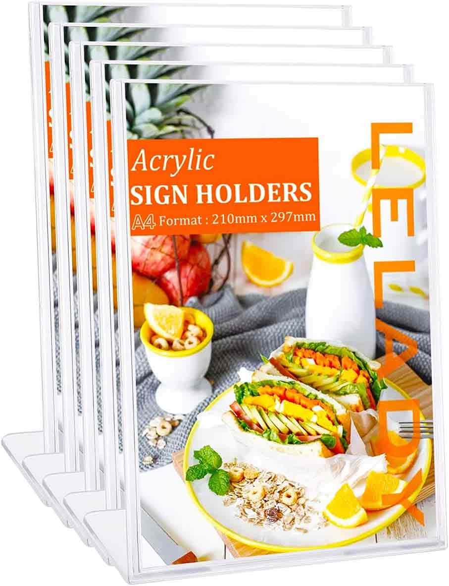 5 x A4 Acrylic Sign Holders Menu Holders Lean to Leaflet Display Stands ...