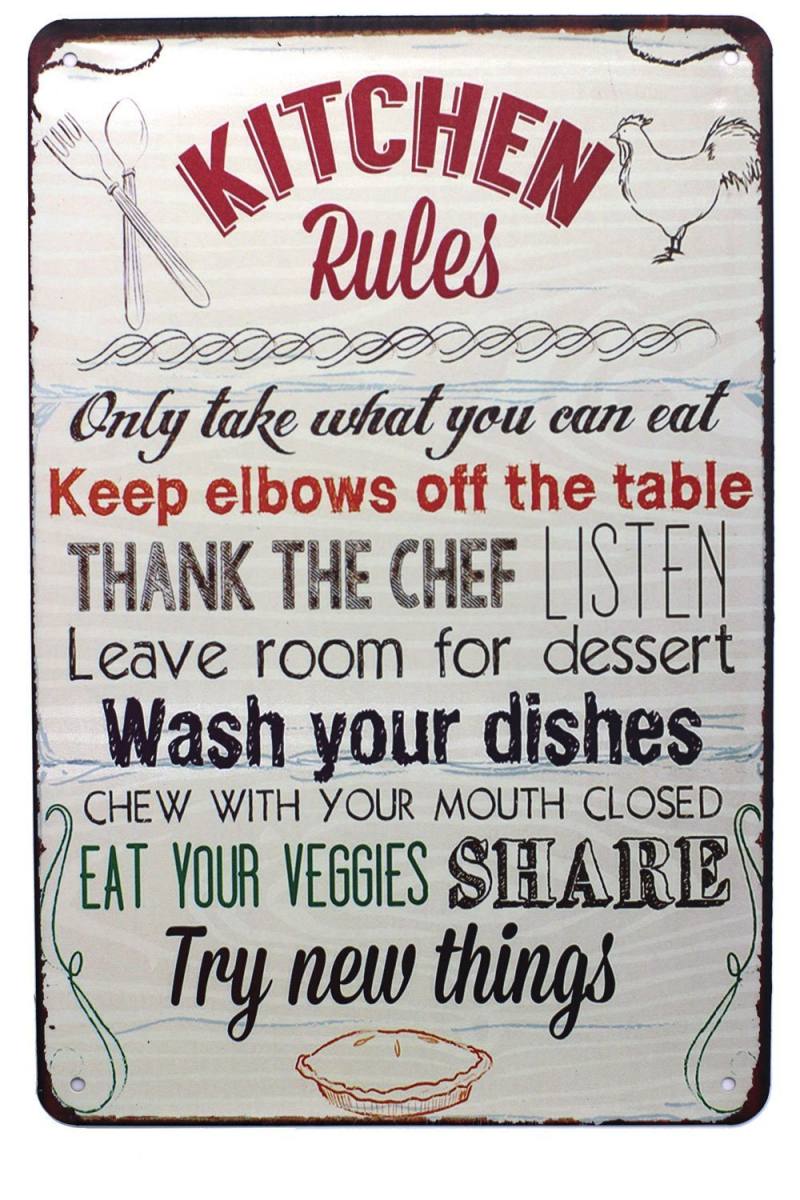 Kitchen Rules Try New Things Metal Tin Sign, Vintage Art Poster Plaque ...