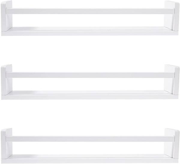 24 Inch White Floating Shelves Set of 3, Wall-Mounted Solid Wood Wall ...