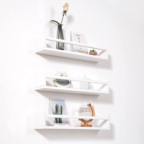 24 Inch White Floating Shelves Set of 3, Wall-Mounted Solid Wood Wall ...