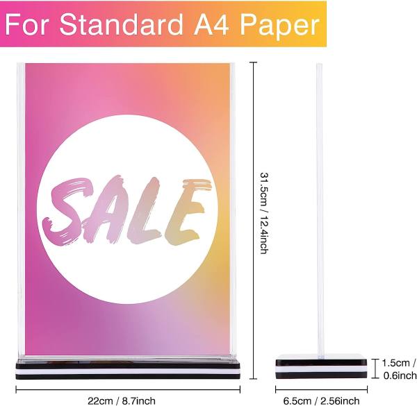 A4 Acrylic Sign Holders T-Shape (5 Pack) A4 Table Stands Double-Sided ...