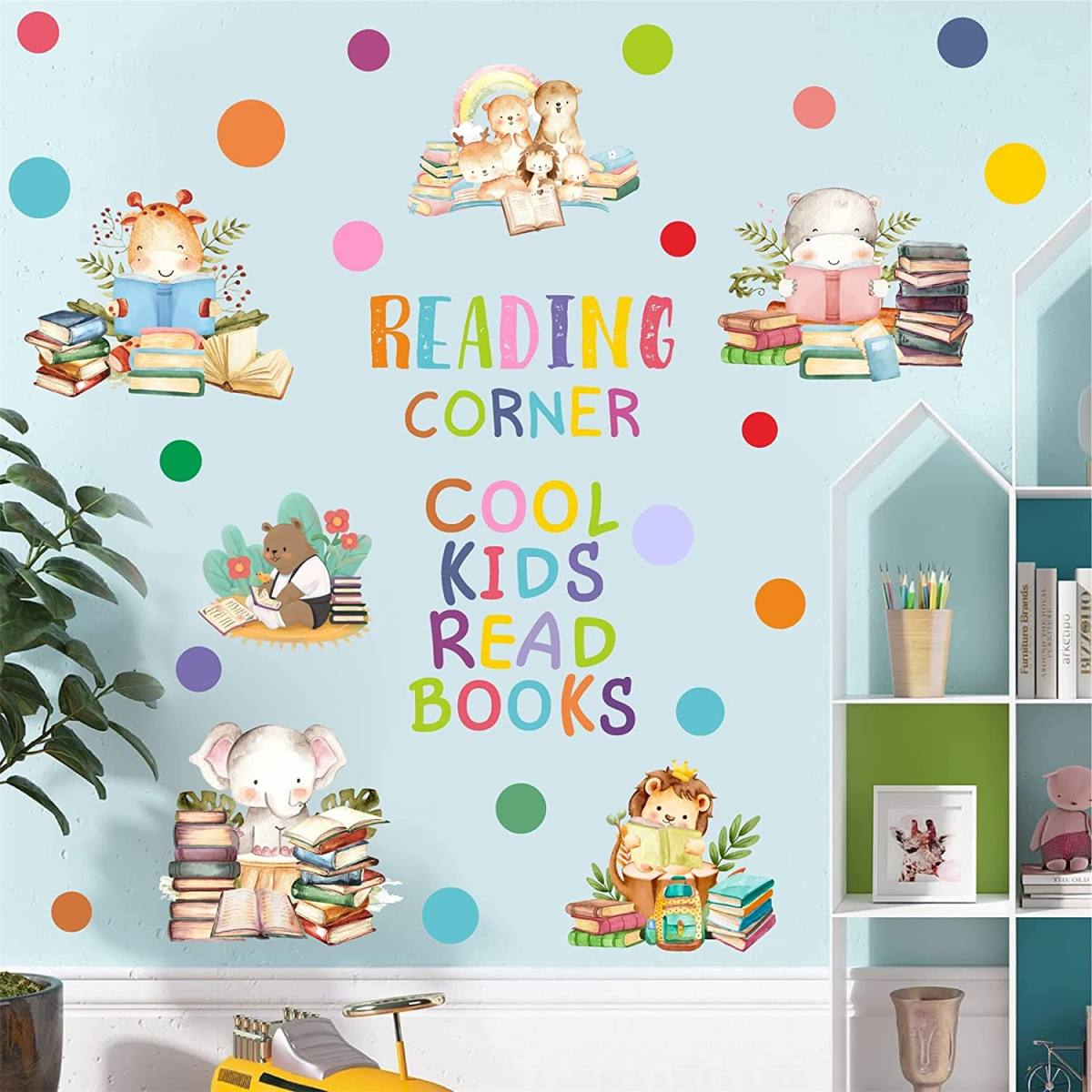 Colorful Inspirational Wall Decals,Reading Animals Wall Sticker Peel ...