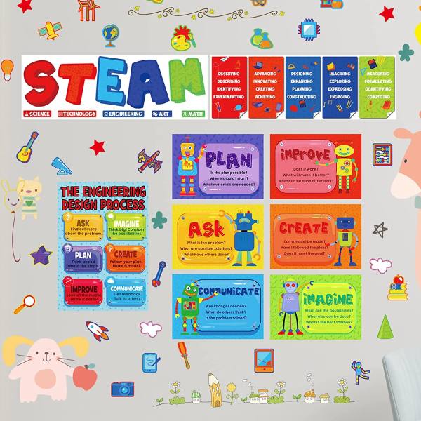 64 Pcs Stem Steam Science Posters Classroom Bulletin Board Decorations ...