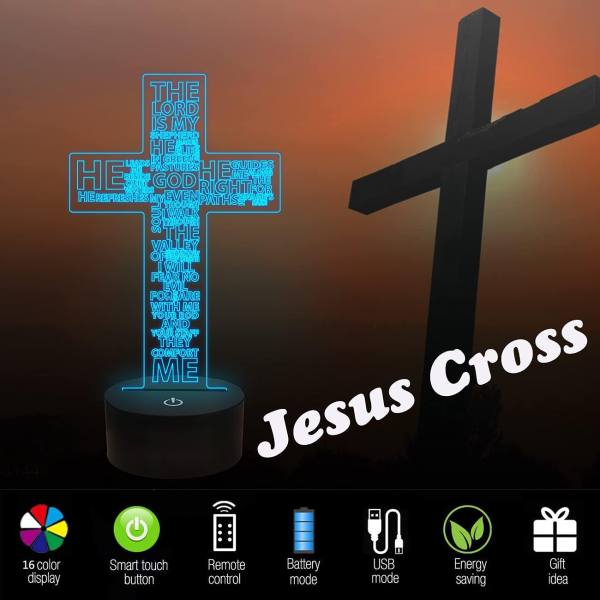 Jesus Cross 3D Night Light, Christ Optical Illusion Lights 16 Colors ...