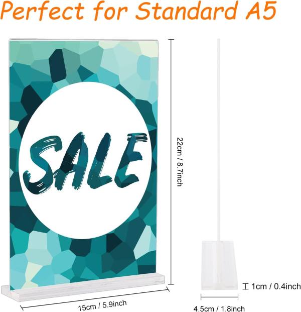 A5 (6 Pack) Acrylic Sign Holder, T-Shape, Clear Base, Clear A5 Table ...